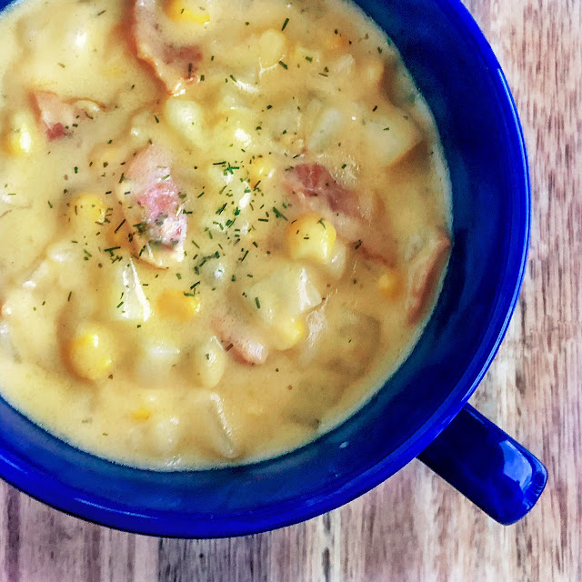 Easy Cheesy Potato Bacon Corn Chowder | Donuts2Crumpets