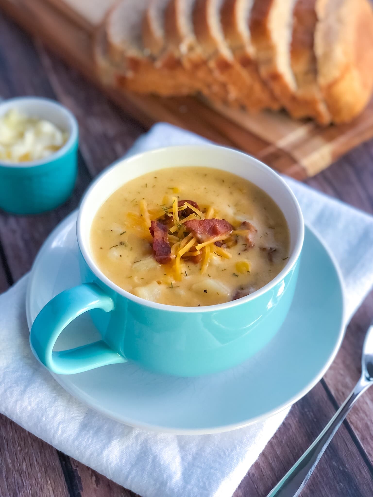 Easy Cheesy Potato Bacon Corn Chowder | Donuts2Crumpets